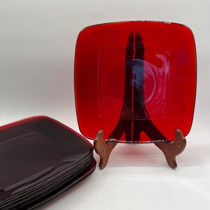 Set of 4 Vintage Ruby Red 8.5” Square Plate, Charm Pattern, Mid Century ...