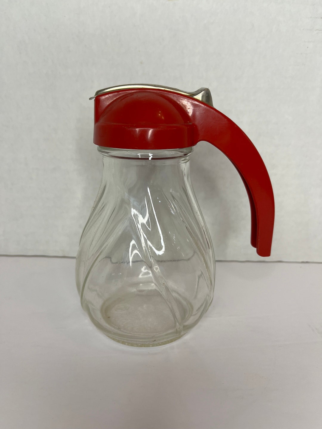 Vintage Red Top Glass Syrup Dispenser Pitcher - Etsy