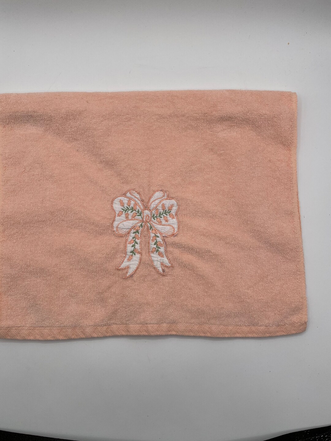 Fieldcrest Peach Color Hand/face Towel With Embroidered Satin Ribbon ...
