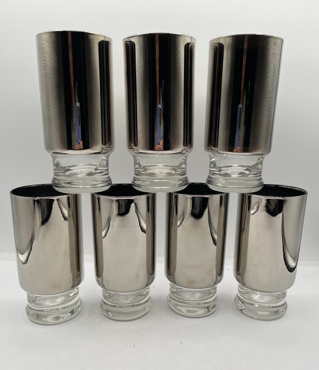 Set of 7 Silver Silver Queens Vitreon Lusterware Highball Drink Glasses ...