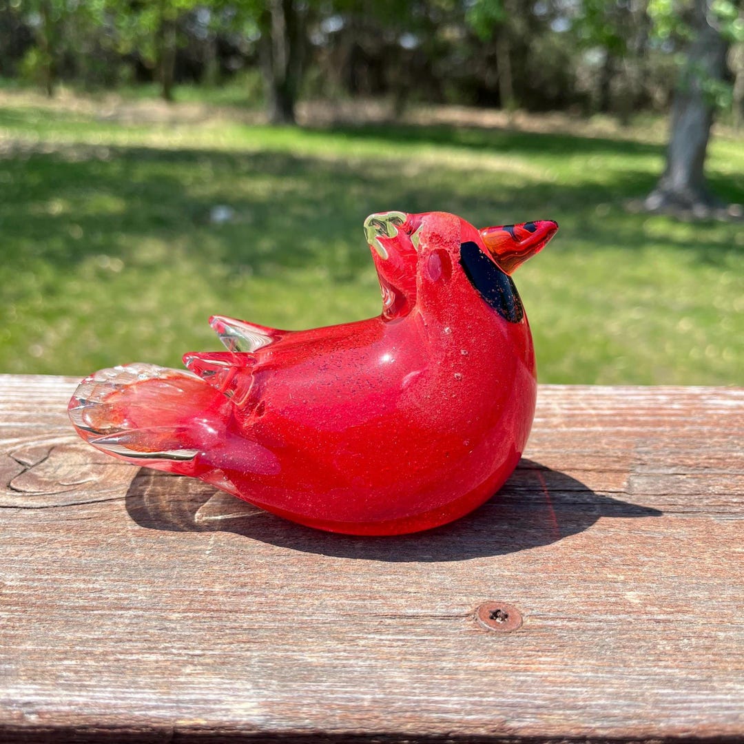 Art Glass Red Cardinal Bird Figurine Paperweight - Etsy
