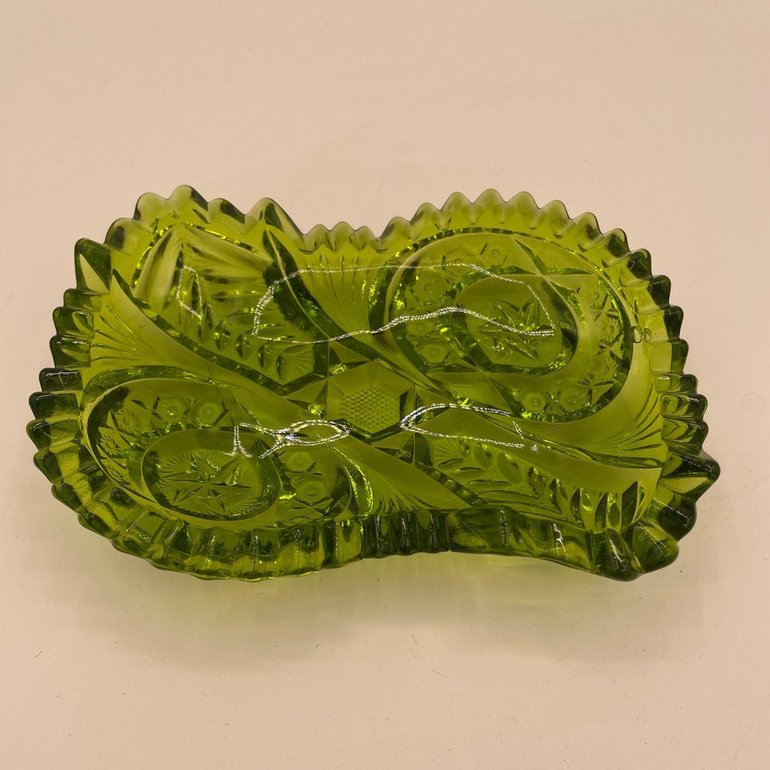 Green Cut Glass Design Dish - Etsy