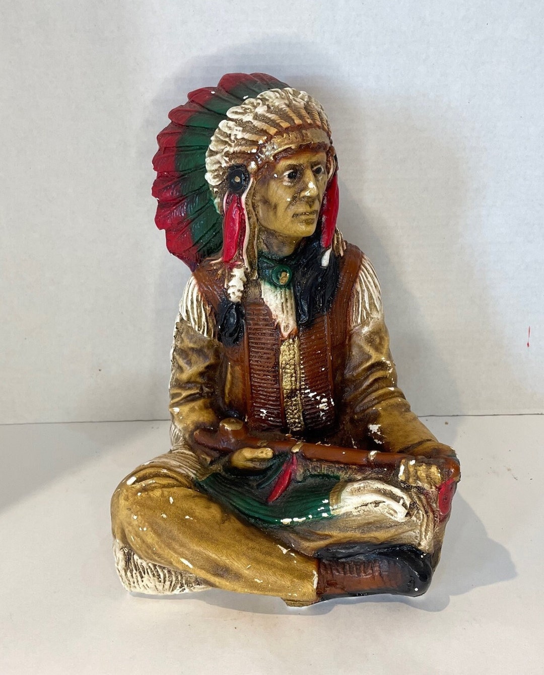 Vintage Chalk Statue of Sitting Indian Chief Stamped Mexico - Etsy