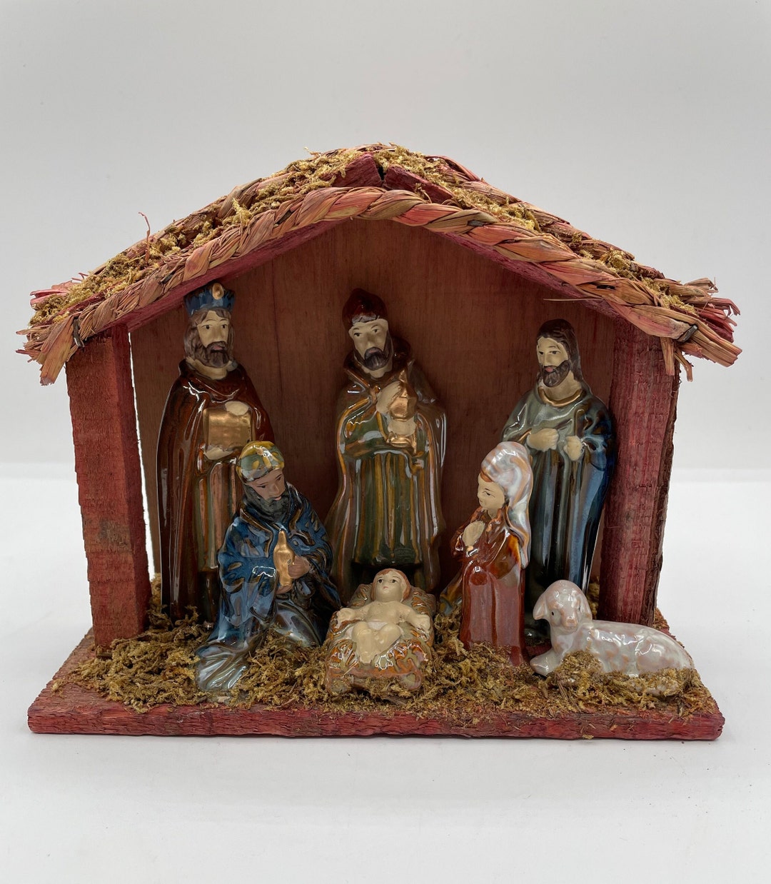 Vintage 7 Piece Ceramic Nativity Set With Wood Stable - Etsy