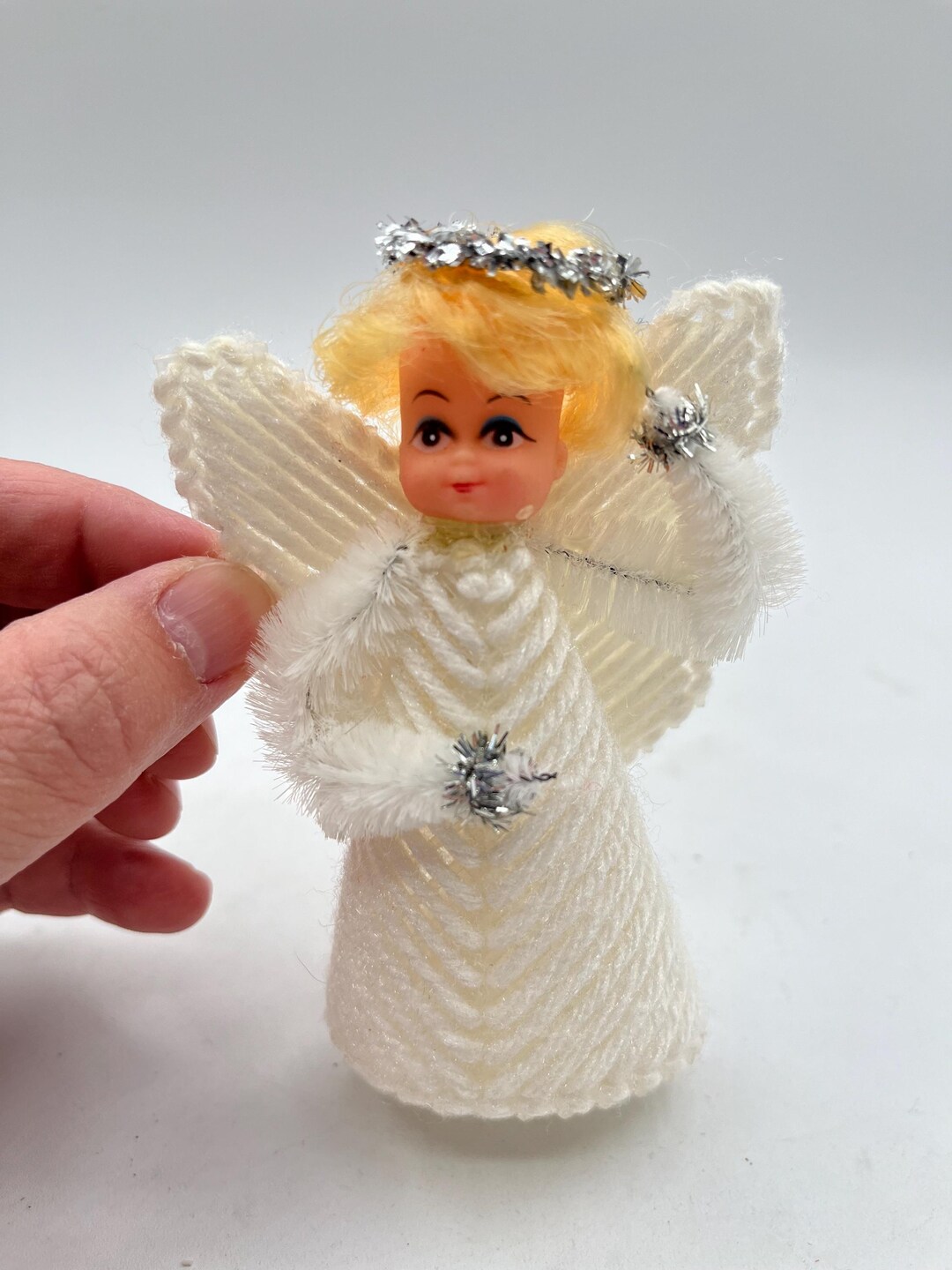 Handmade MCM Angel Plastic Canvas With Yarn and Pipe Cleaner Arms and ...