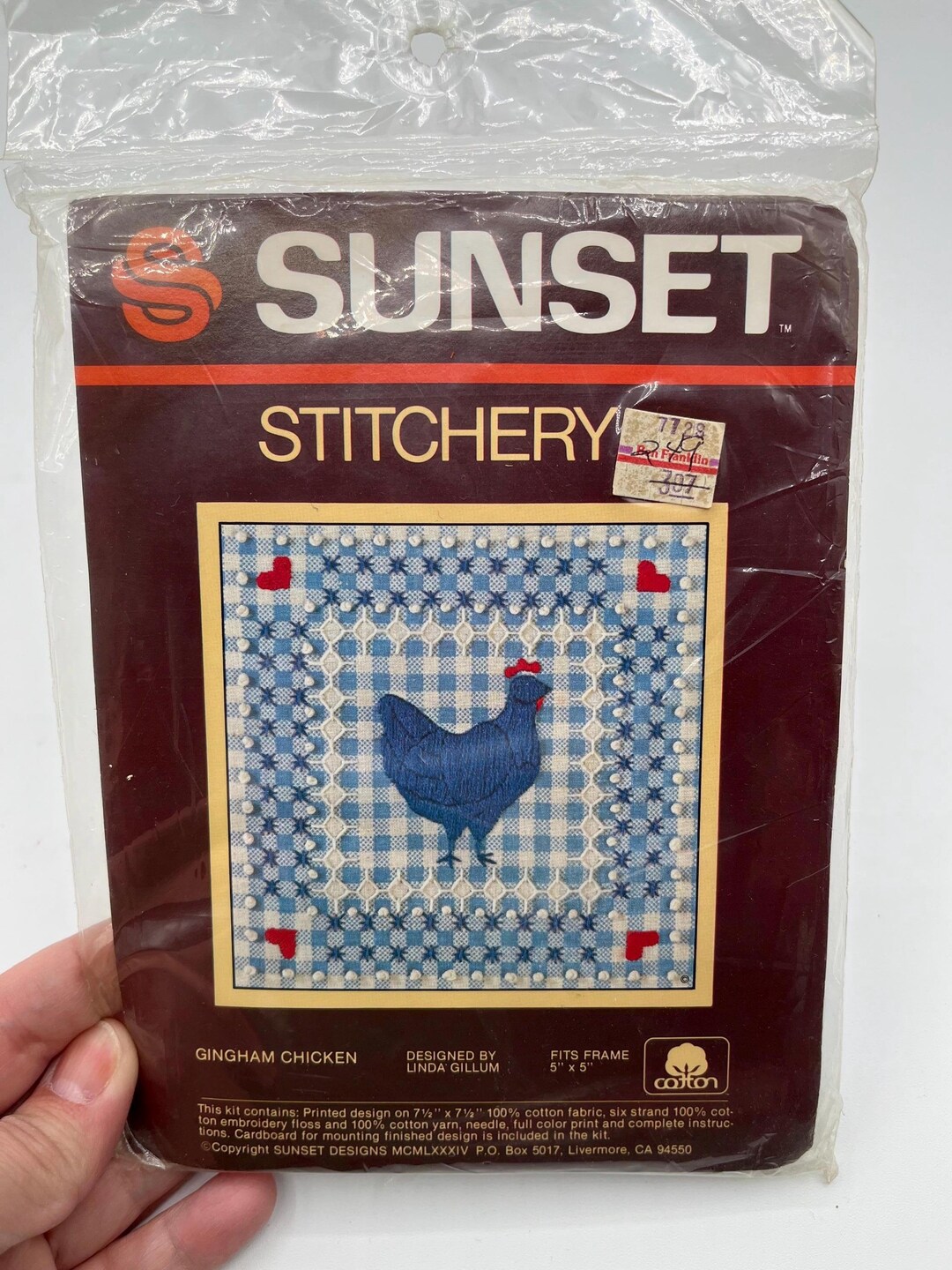 Vintage Sealed Sunset Stitchery Kit Blue and White Gingham Chicken - Etsy