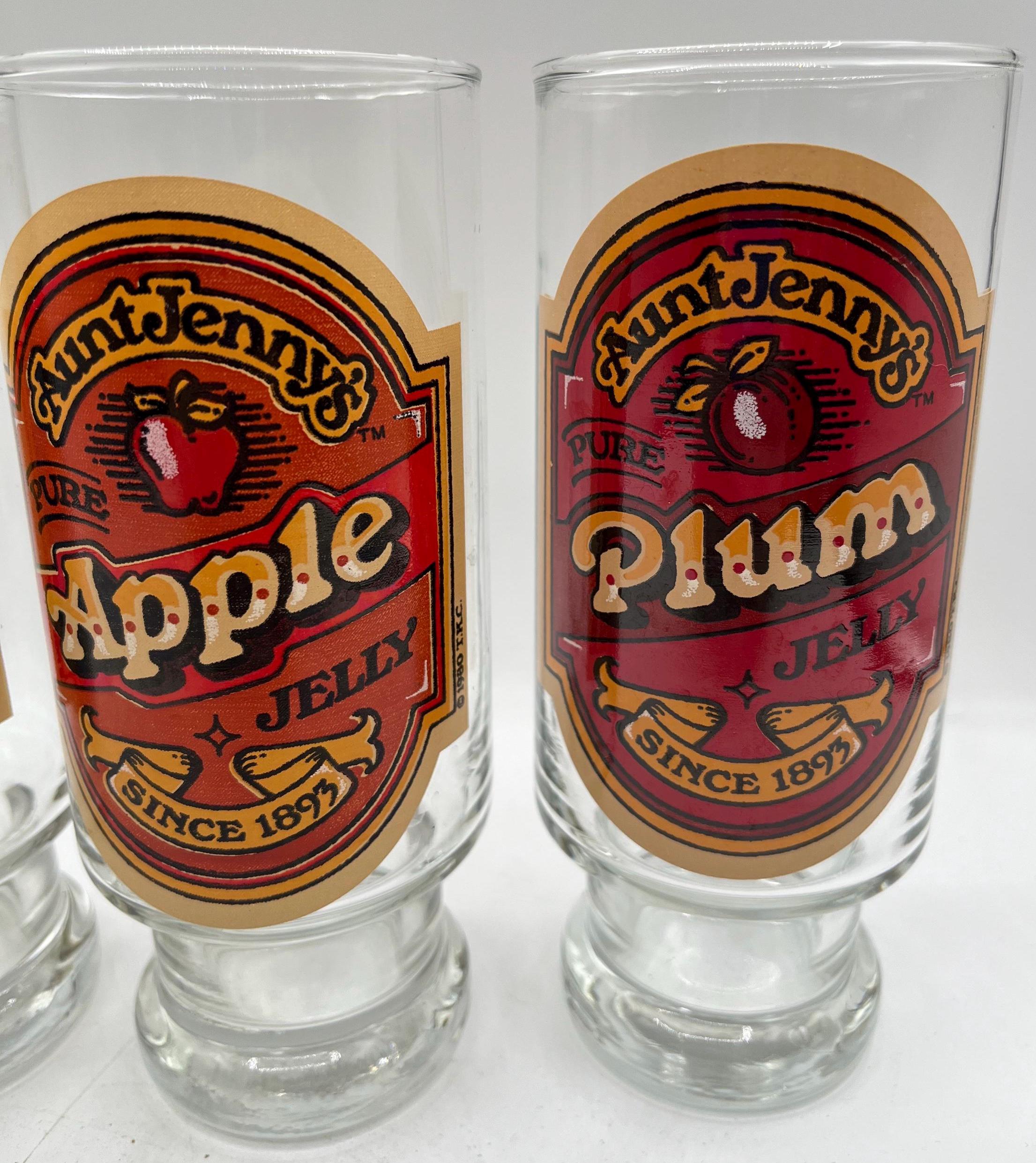 Set of 4 Aunt Jenny’s Jelly Tall Drinking Glasses Apple, Grape, Plum (2 ...