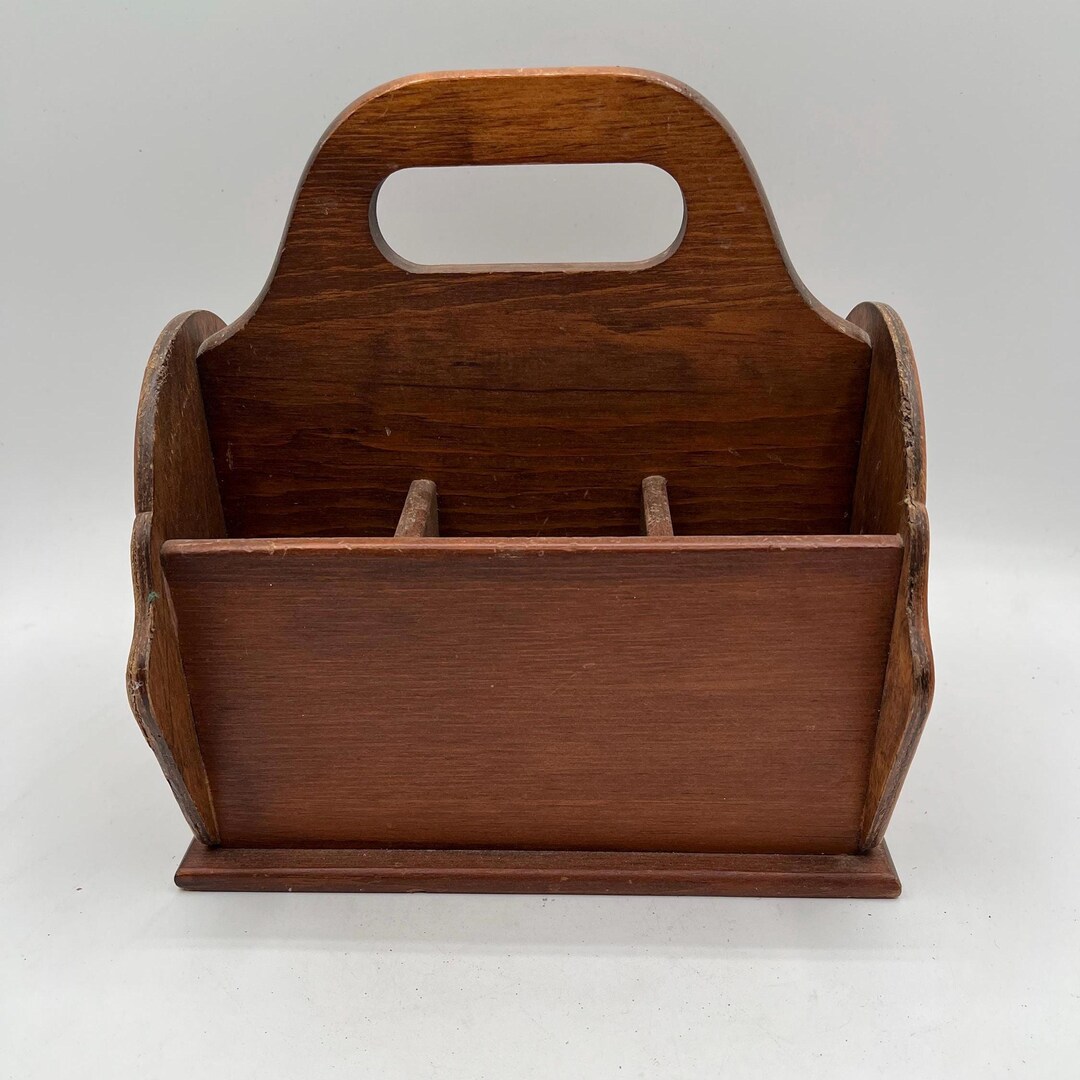 Vintage Wood Caddy With Handle and 4 Compartments - Etsy