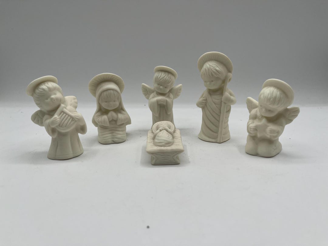 6 Piece Bisque Nativity Set Holy Family and 3 Angels - Etsy