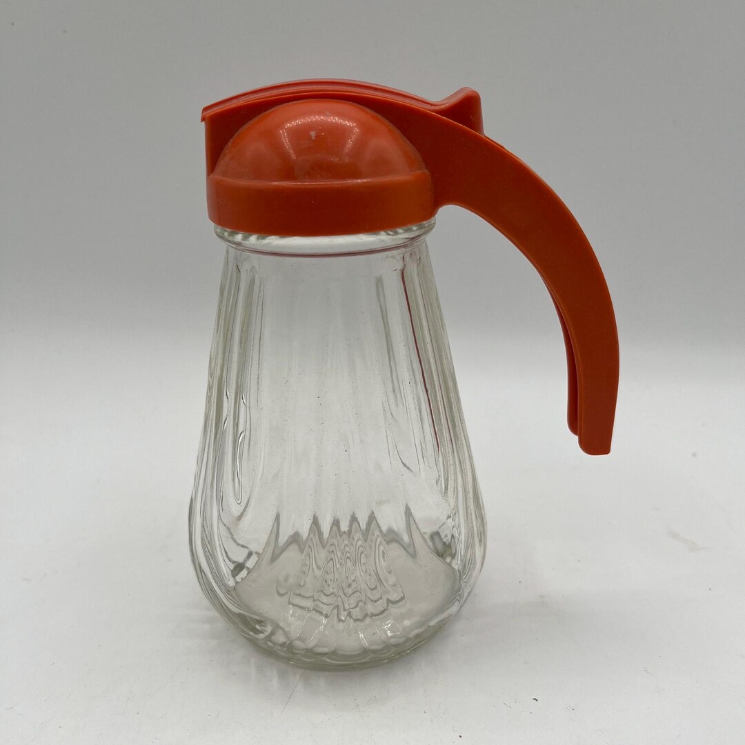 Vintage Red Top Glass Syrup Dispenser Pitcher - Etsy