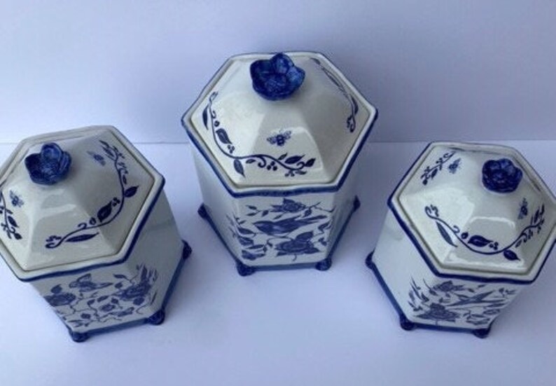 Cracker Barrel Blue Bliss Birds Canister Set Susan Winget - Etsy