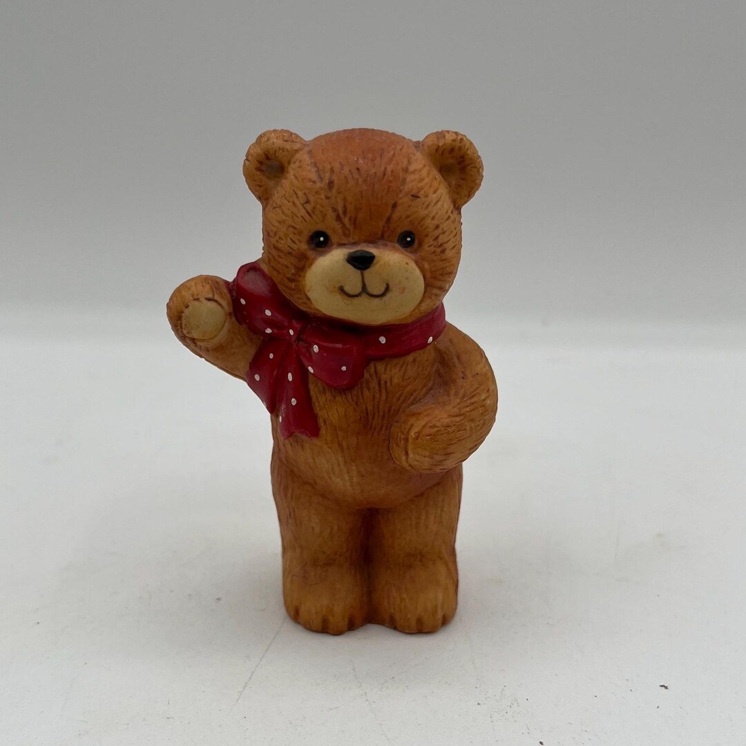 1979 Rigglets Enesco Teddy Bear With Red and White Polka Dot Bow - Etsy