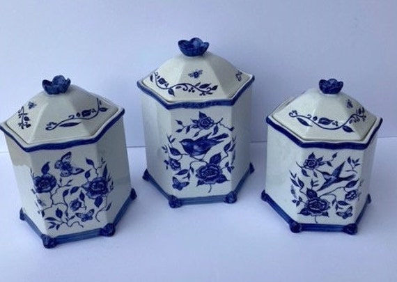 Cracker Barrel Blue Bliss Birds Canister Set Susan Winget - Etsy