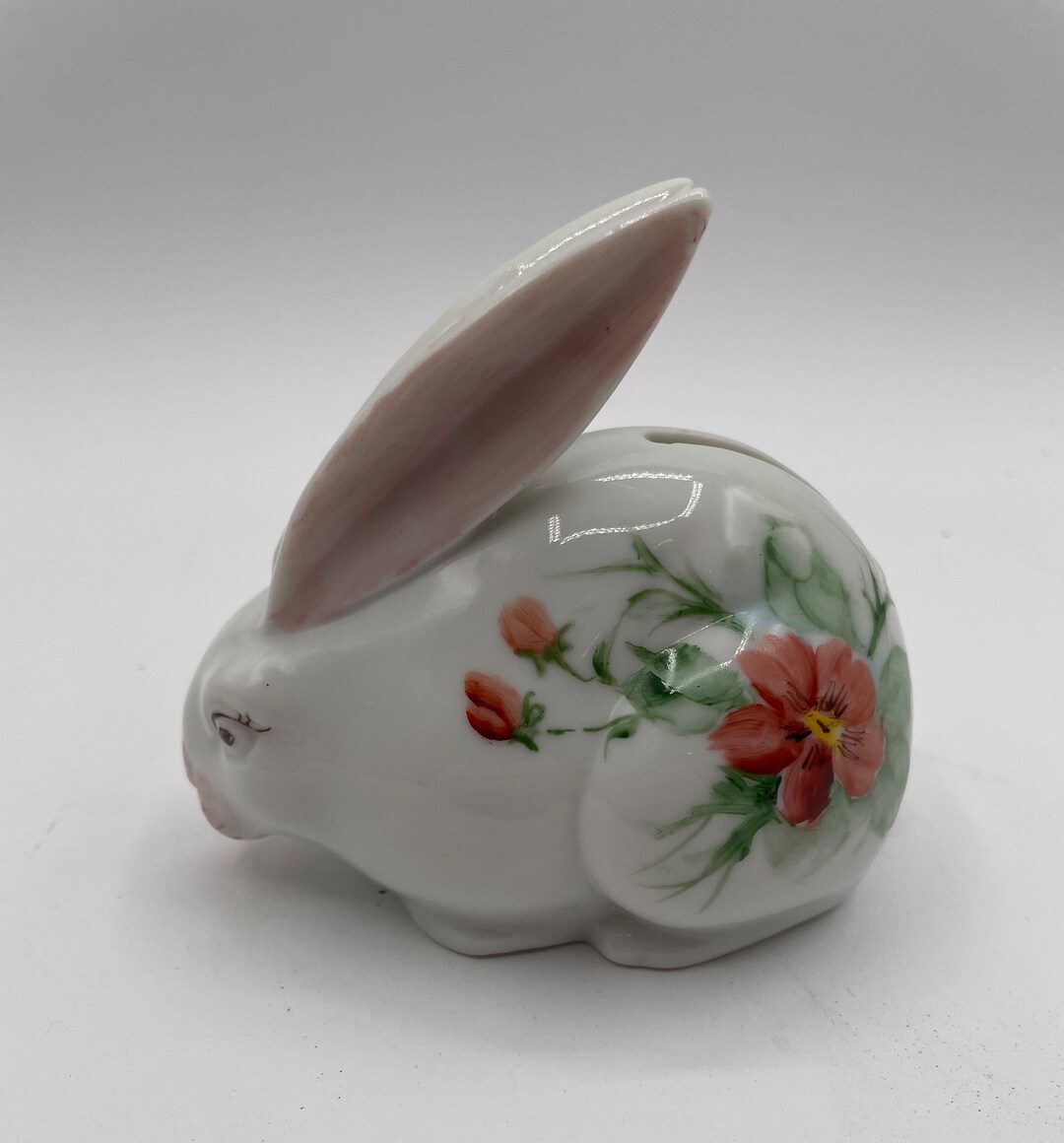 Vintage Porcelain Bunny Rabbit Bank With Hand Painted Flowers - Etsy