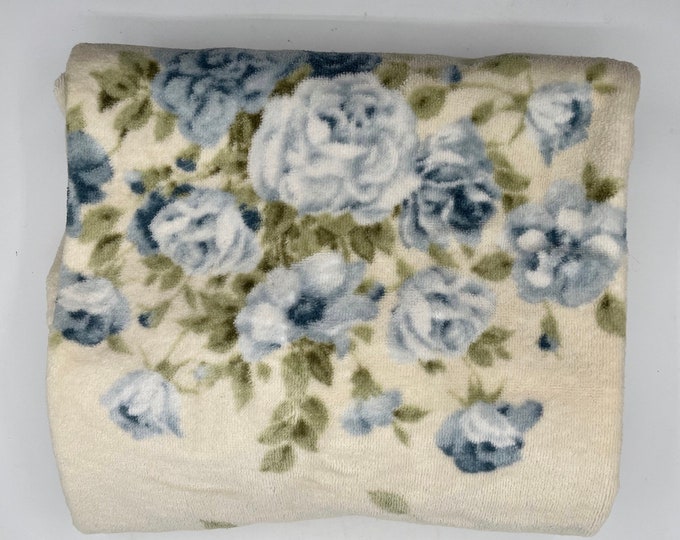 Large Vintage Terrisol Floral Bath Towel Cream, Blue and Green - Etsy