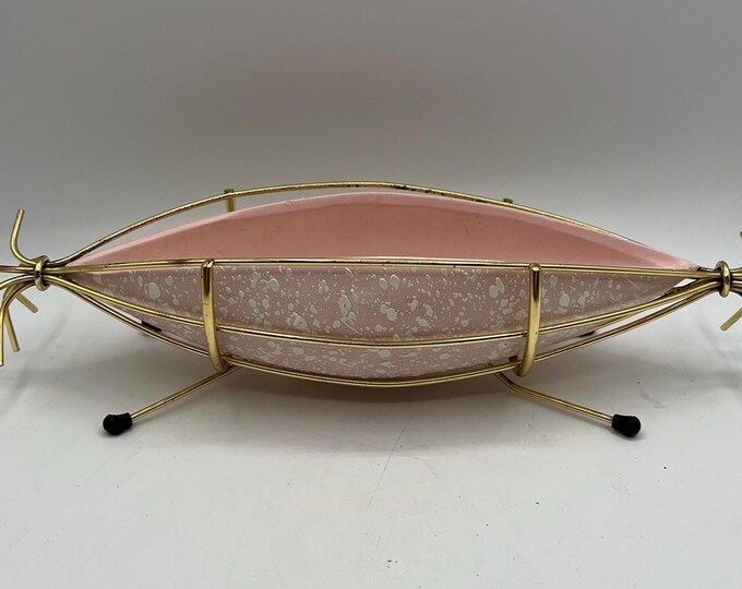 RARE MCM 1957 Atomic Pottery Pink Splattee Planter and Gold Stand #754 ...
