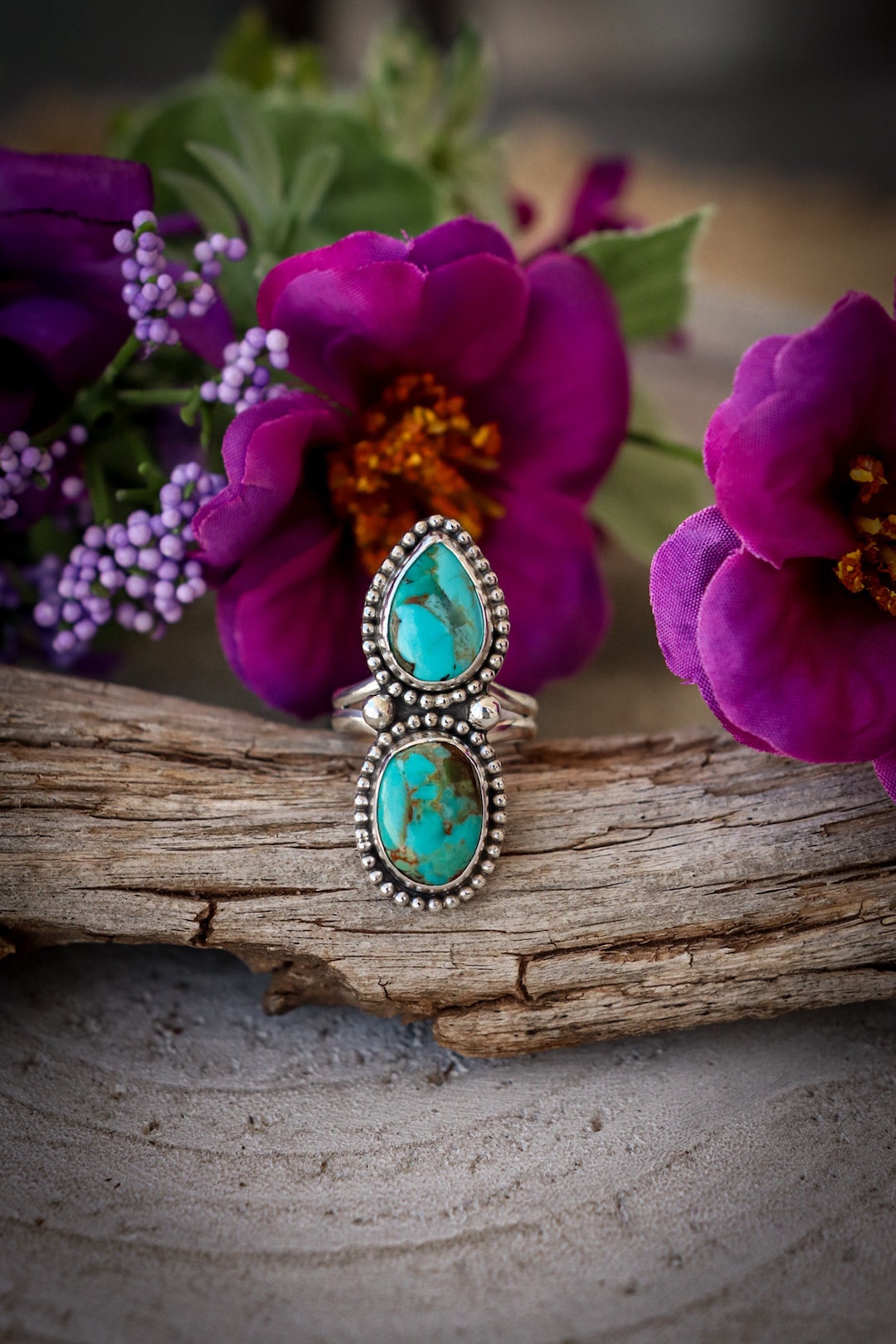 Mojave Turquoise Double Stone Ring size 7 - Etsy