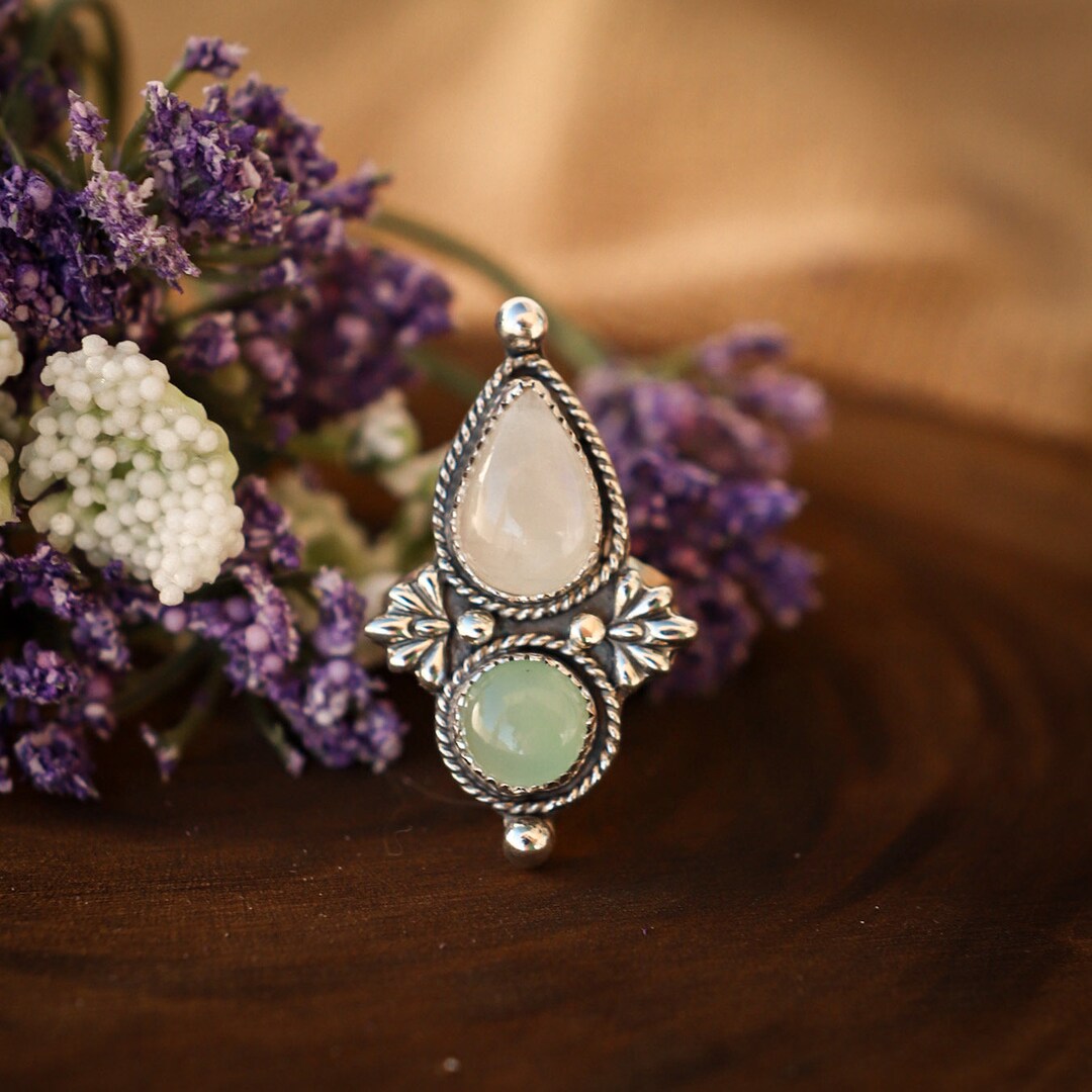 Moonstoneand Aqua Chalcedony Ring size 7.75 - Etsy