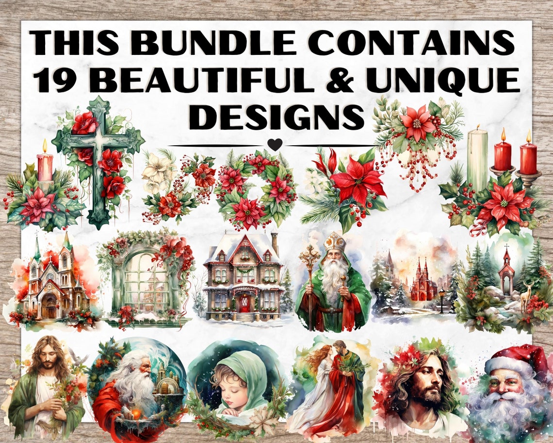 Festive Red Green White Christmas Watercolor Clipart, Christmas Clipart ...