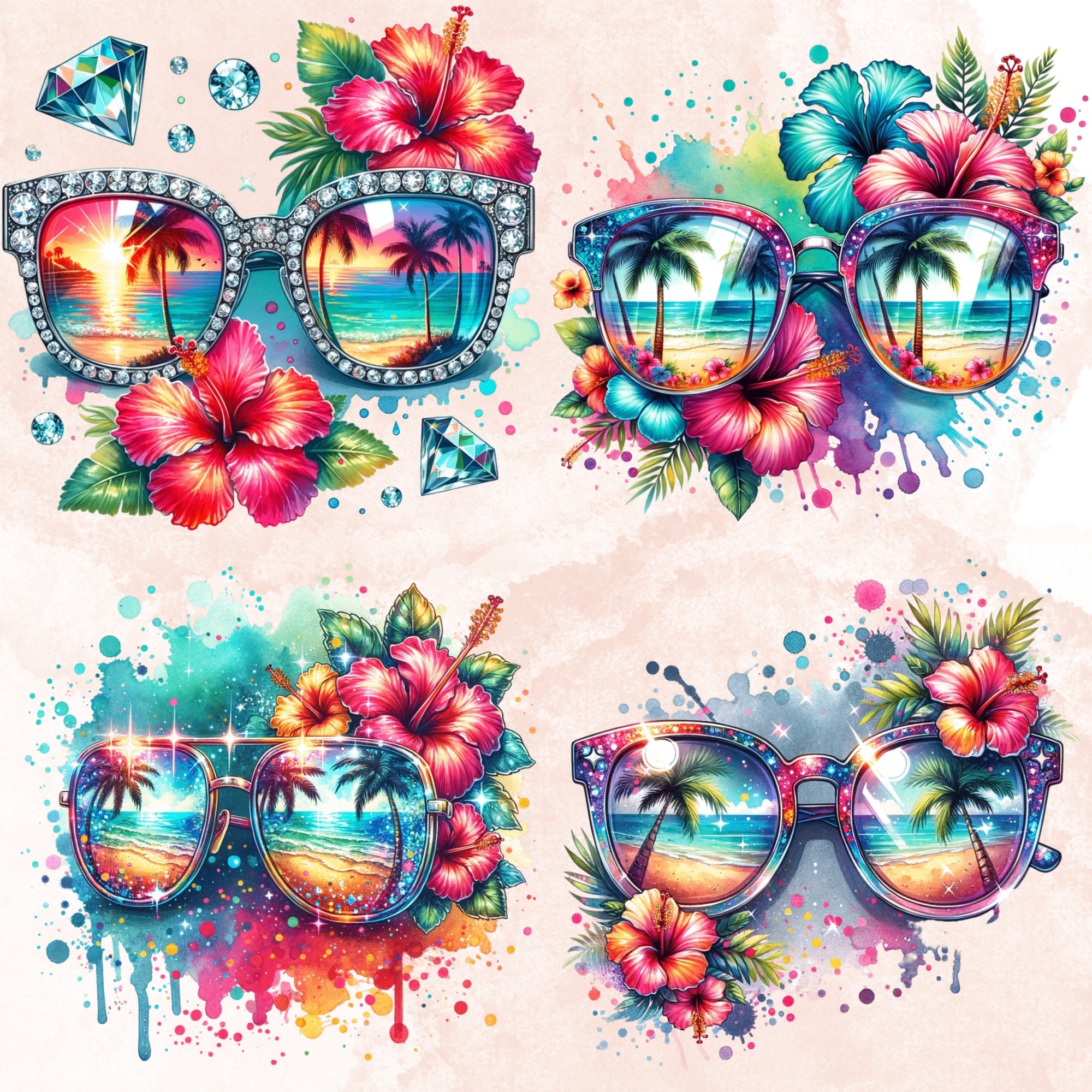 Tropical Summer Beach Sunglasses Clipart Bundle, High-resolution ...