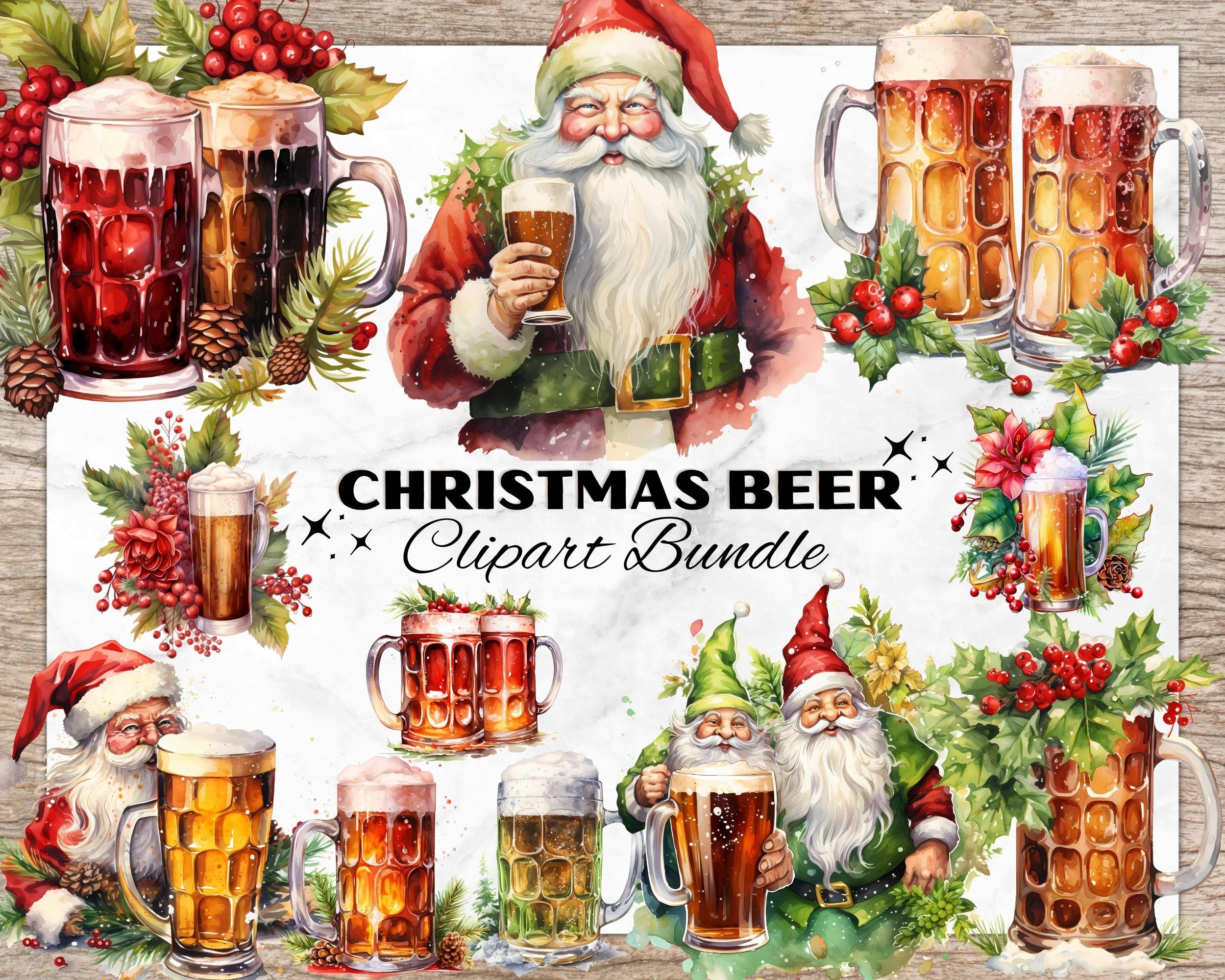 Christmas Beer Watercolor Clipart, Most Wonderful Time for a Beer ...