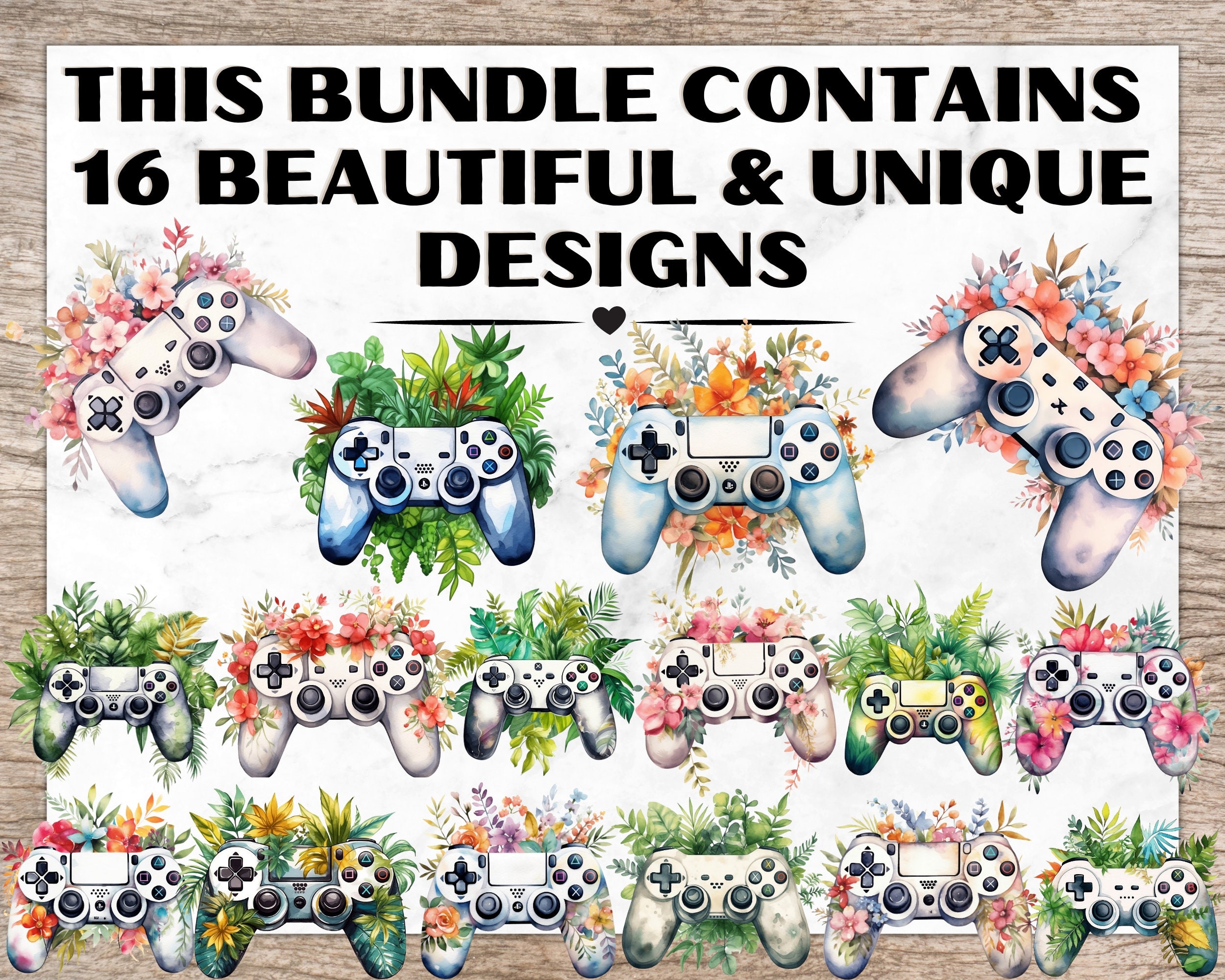 Floral Gaming Controller Watercolor Clipart, Gaming PNG, Watercolor ...