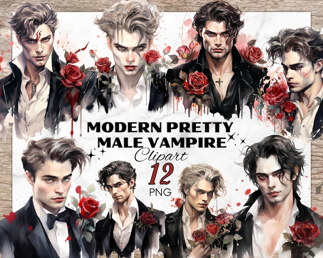 Modern Pretty Male Vampire Watercolor Clipart, Dark Gothic Male ...