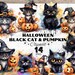 Black Cat Watercolor Clipart, Halloween Clipart Bundle, Pumpkin Clipart ...