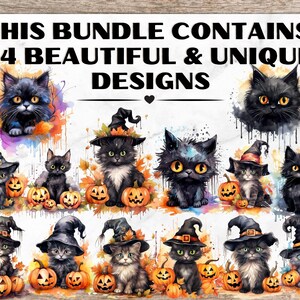 Black Cat Watercolor Clipart, Halloween Clipart Bundle, Pumpkin Clipart ...