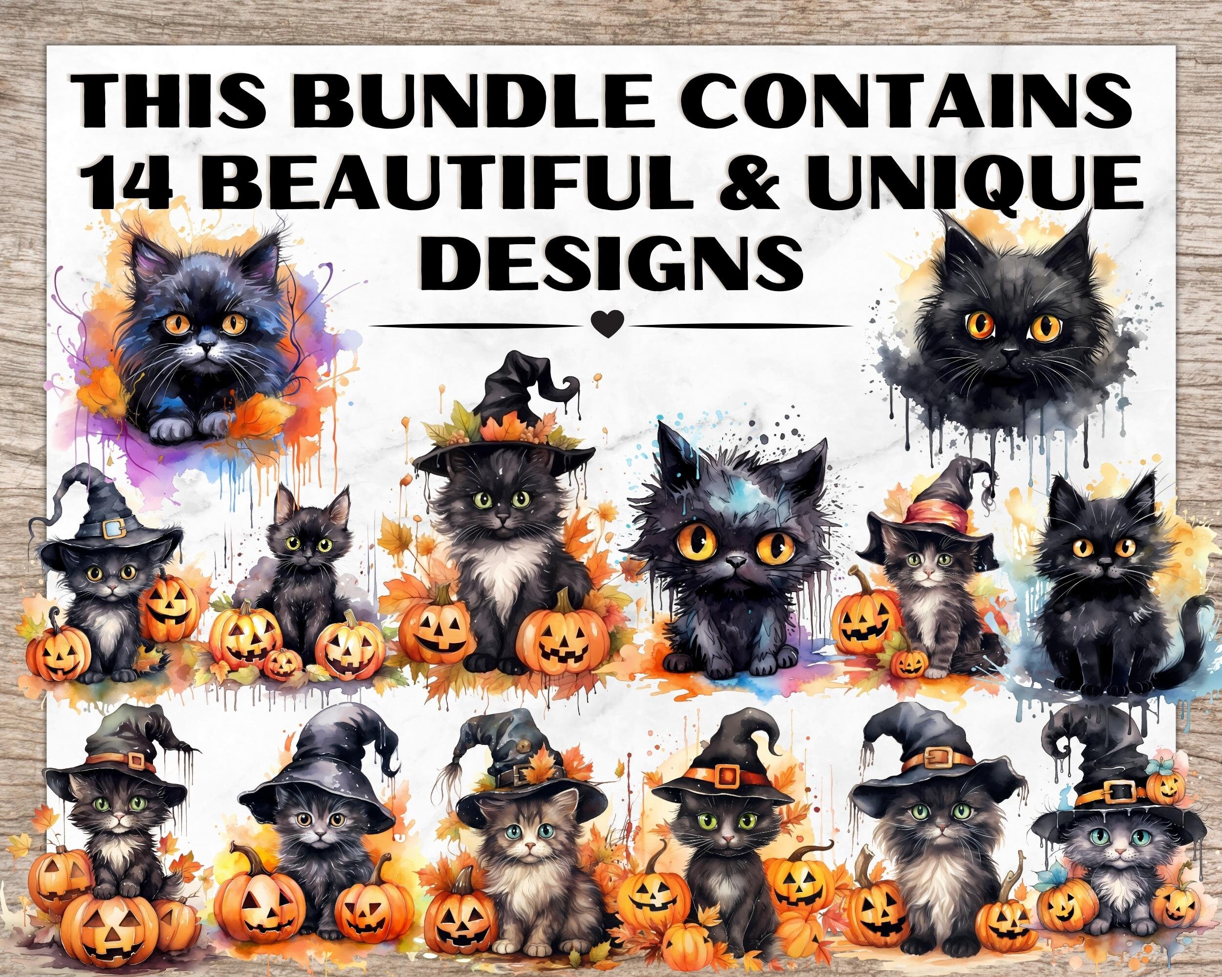 Black Cat Watercolor Clipart, Halloween Clipart Bundle, Pumpkin Clipart ...