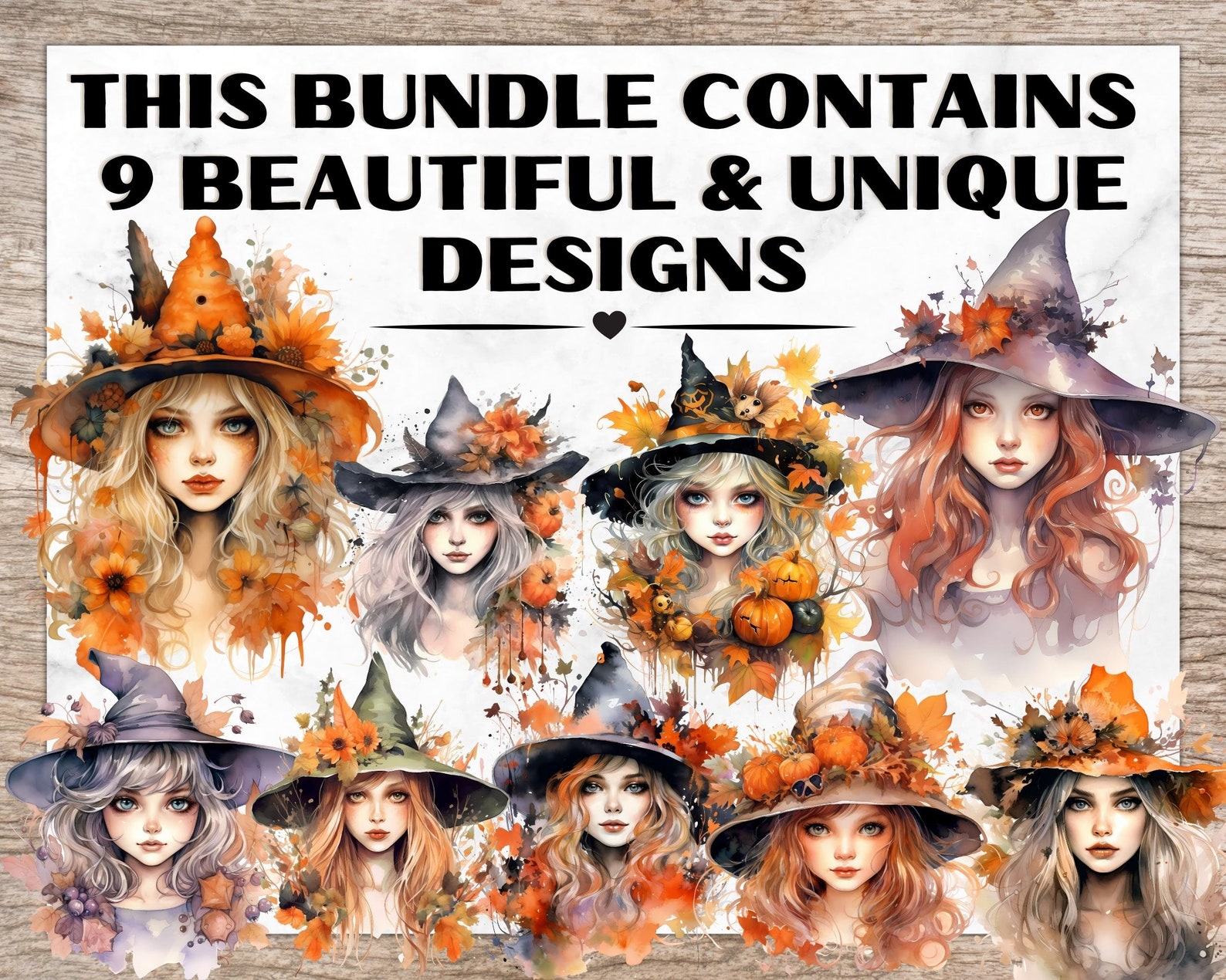 Watercolor Witch Clipart, Fall Witch Clipart, Halloween Clipart Bundle ...