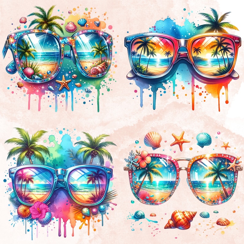 Tropical Summer Beach Sunglasses Clipart Bundle, High-resolution ...