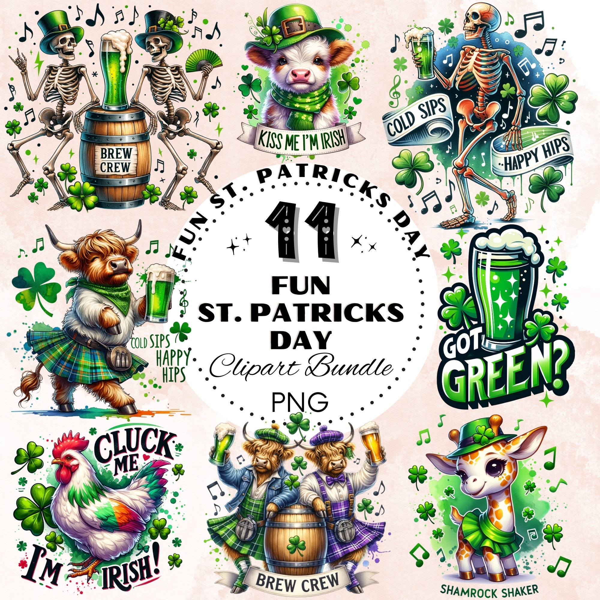 St. Patrick’s Day Clipart Bundle, Watercolor Saint Patricks Sayings PNG ...