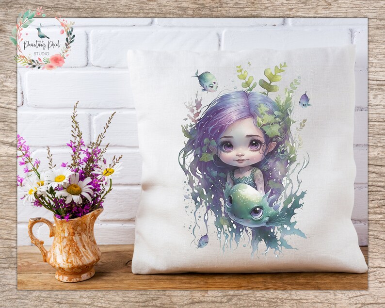 Baby Mermaid Bundle, Watercolor Clipart PNG, Underwater Fairy Clipart ...