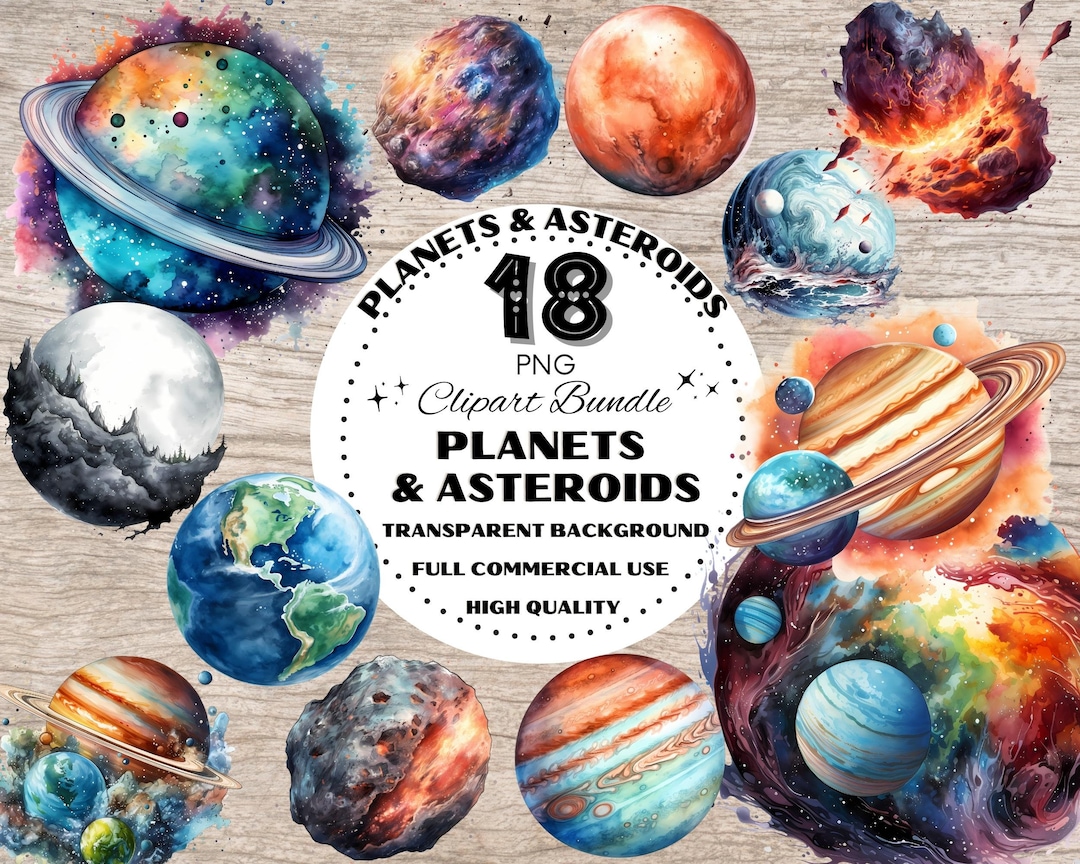 Planet & Asteroids Watercolor Clipart, Astronomy PNG, Planet Watercolor ...