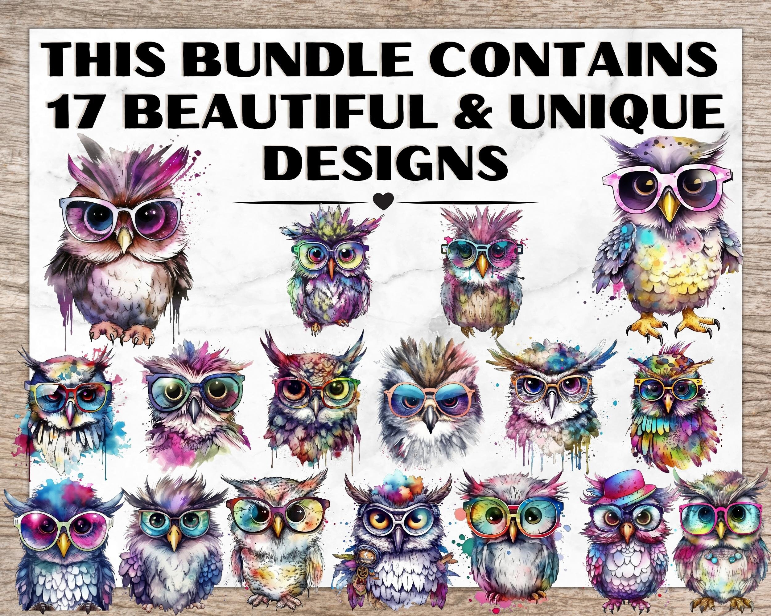 Colorful Owls With Glasses, Watercolor Clipart PNG, Owl Cliparts, Cute ...
