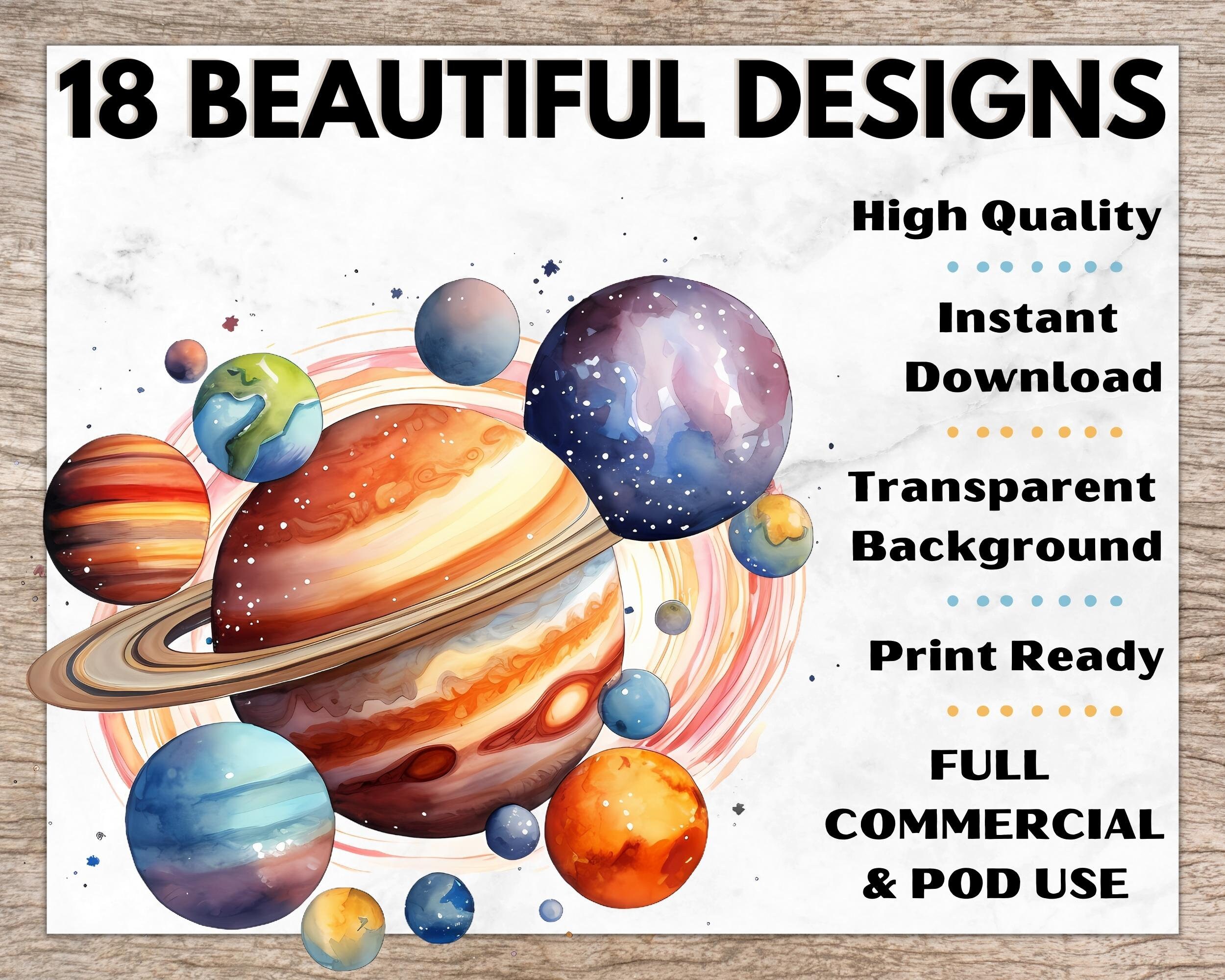 Planet & Asteroids Watercolor Clipart, Astronomy PNG, Planet Watercolor ...