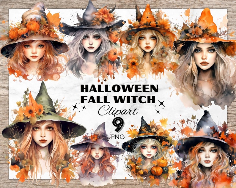 Watercolor Witch Clipart, Fall Witch Clipart, Halloween Clipart Bundle ...