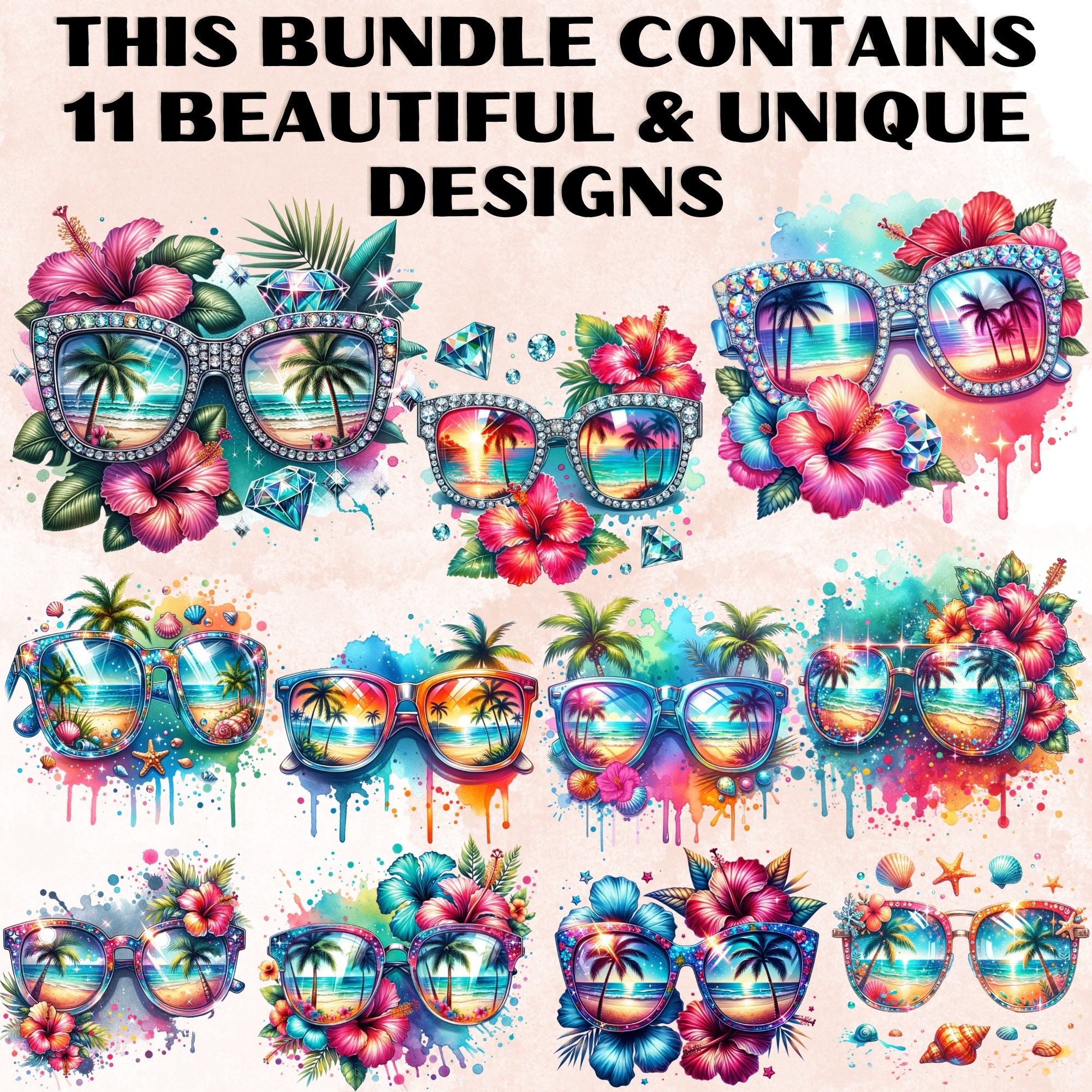 Tropical Summer Beach Sunglasses Clipart Bundle, High-resolution ...