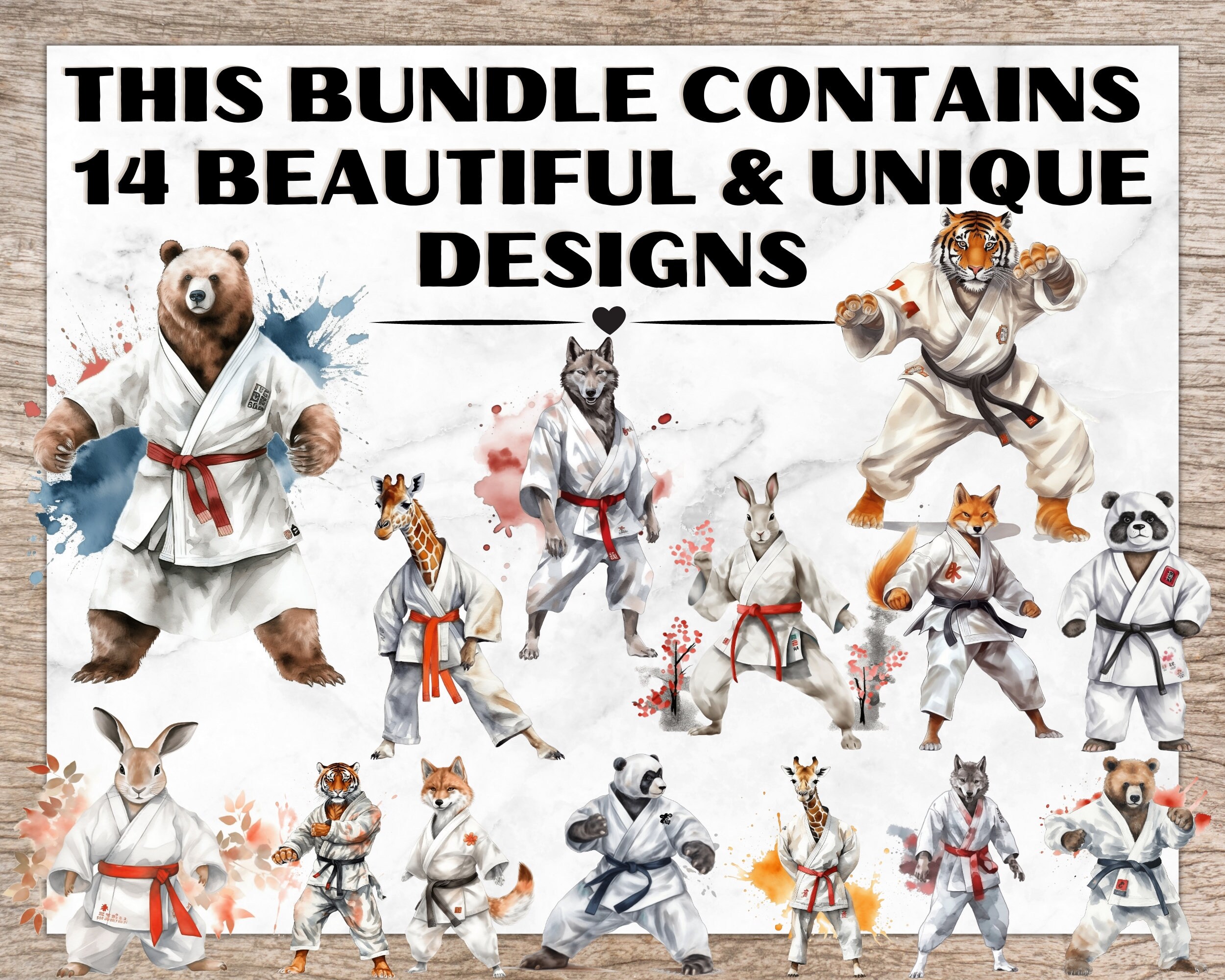 Animals in Karate Suit Watercolor Clipart, Karate Clipart, Panda ...