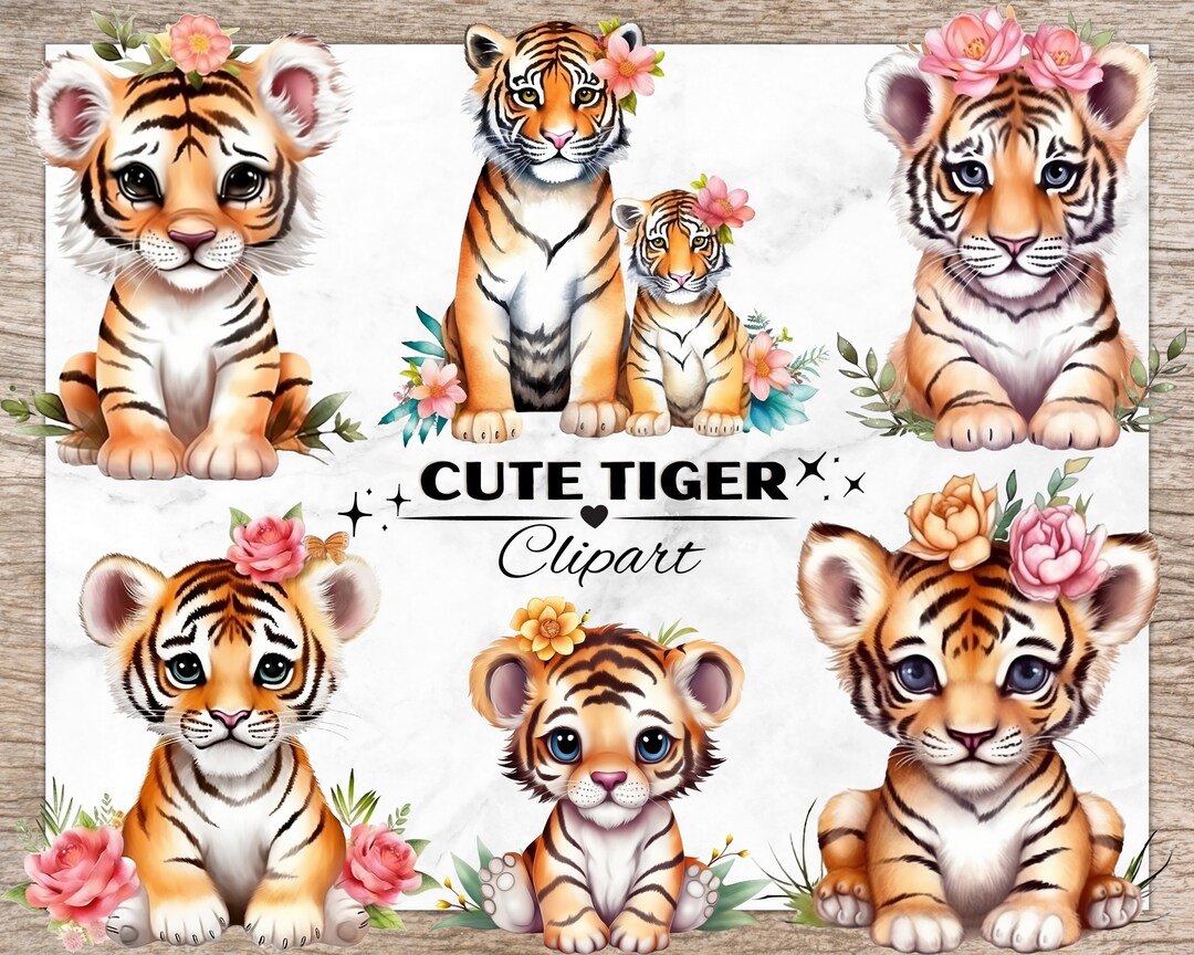 Cute Tiger Bundle, Watercolor Clipart, Tiger Baby Clipart, Boho Tiger ...
