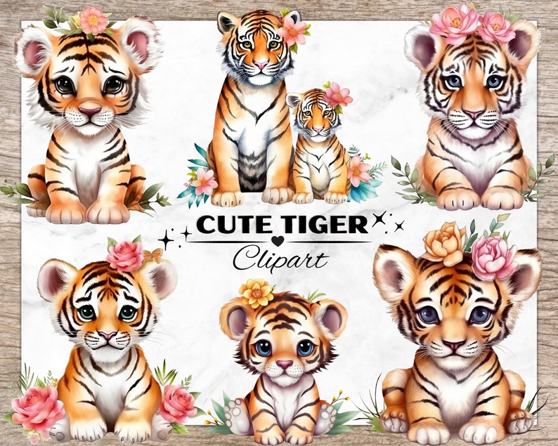 Cute Tiger Bundle, Watercolor Clipart, Tiger Baby Clipart, Boho Tiger ...