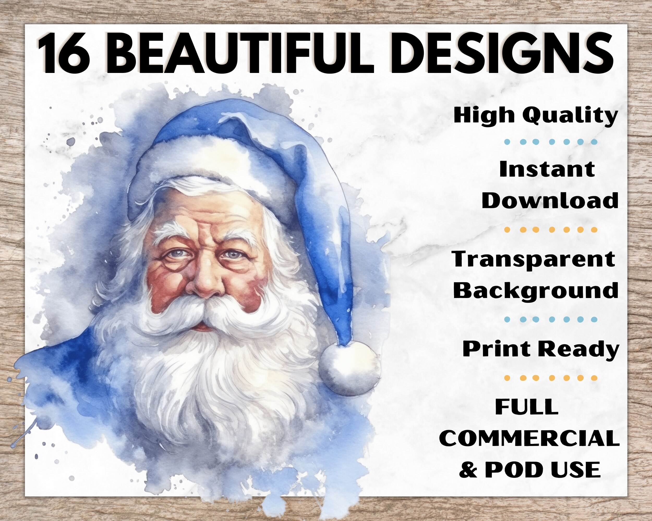 Santa Claus Clipart Bundle, Blue White Christmas Watercolor Clipart ...