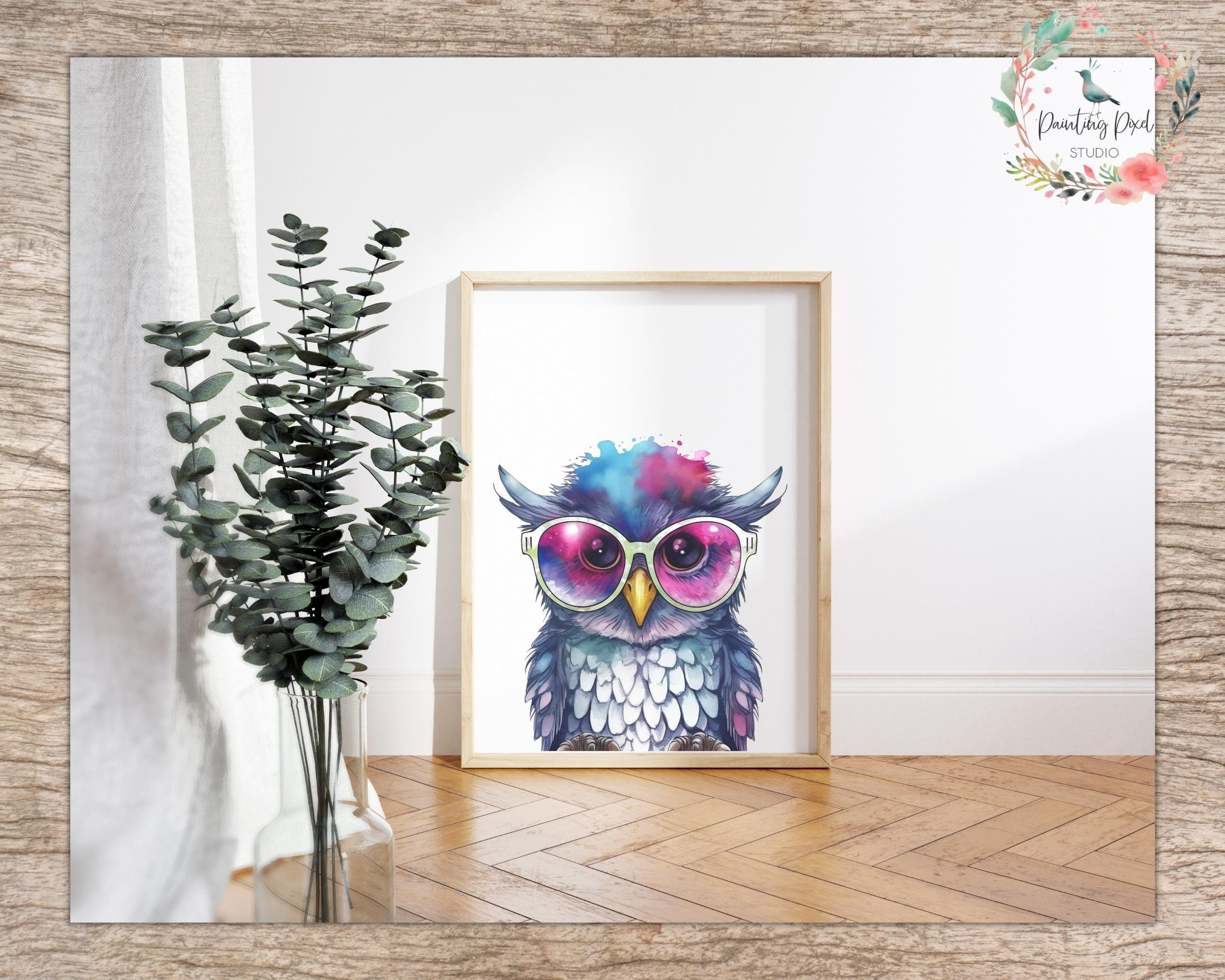 Colorful Owls With Glasses, Watercolor Clipart PNG, Owl Cliparts, Cute ...