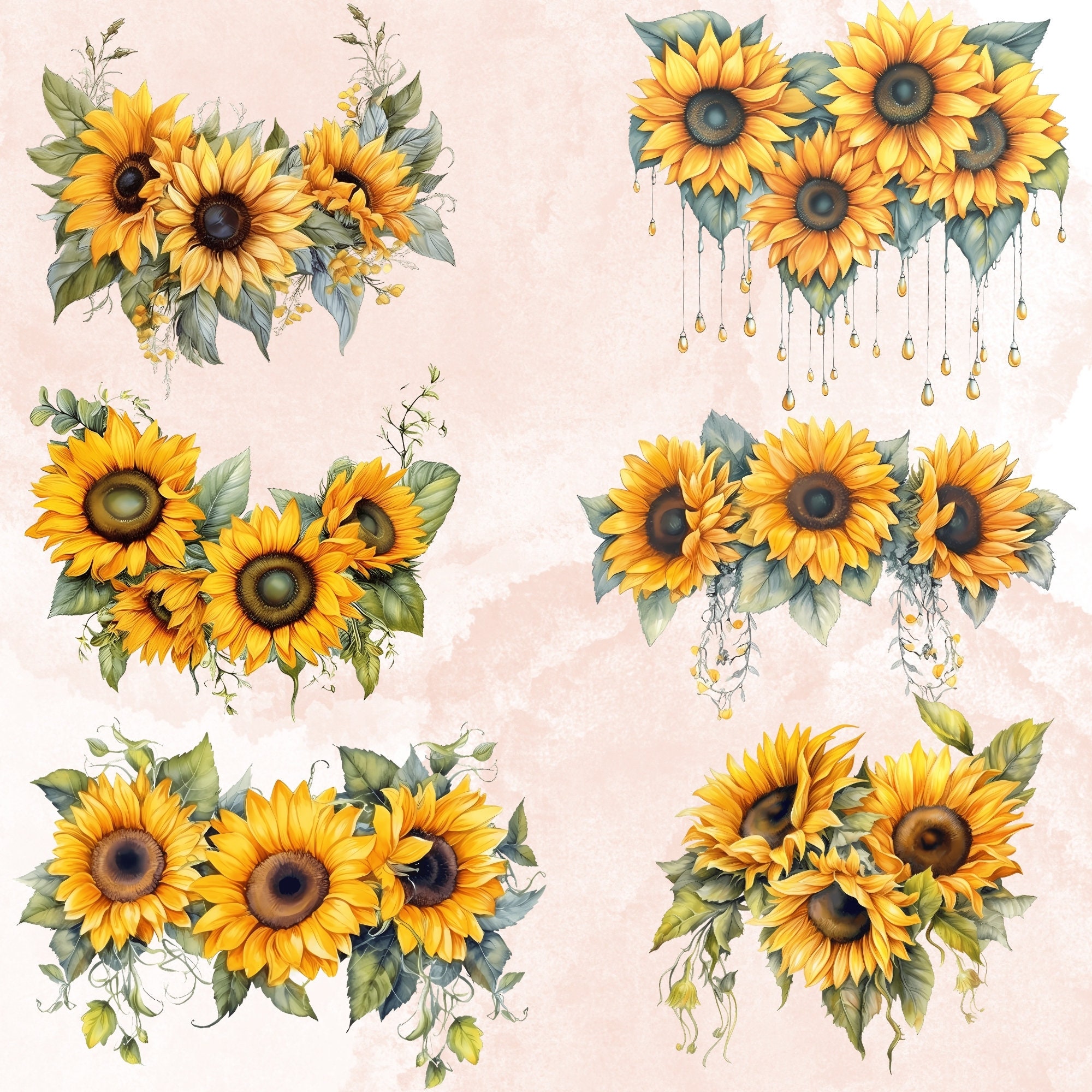 Sunflowers Clipart Bundle, Watercolor Sunflower Graphics for ...