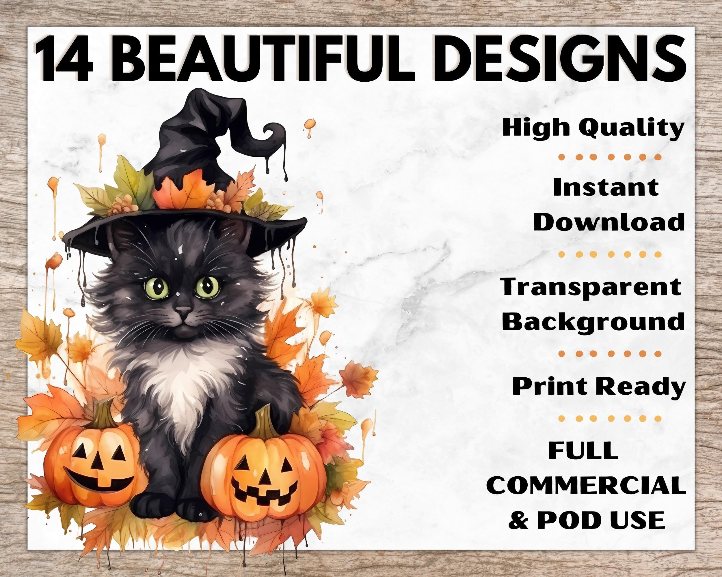 Black Cat Watercolor Clipart, Halloween Clipart Bundle, Pumpkin Clipart ...