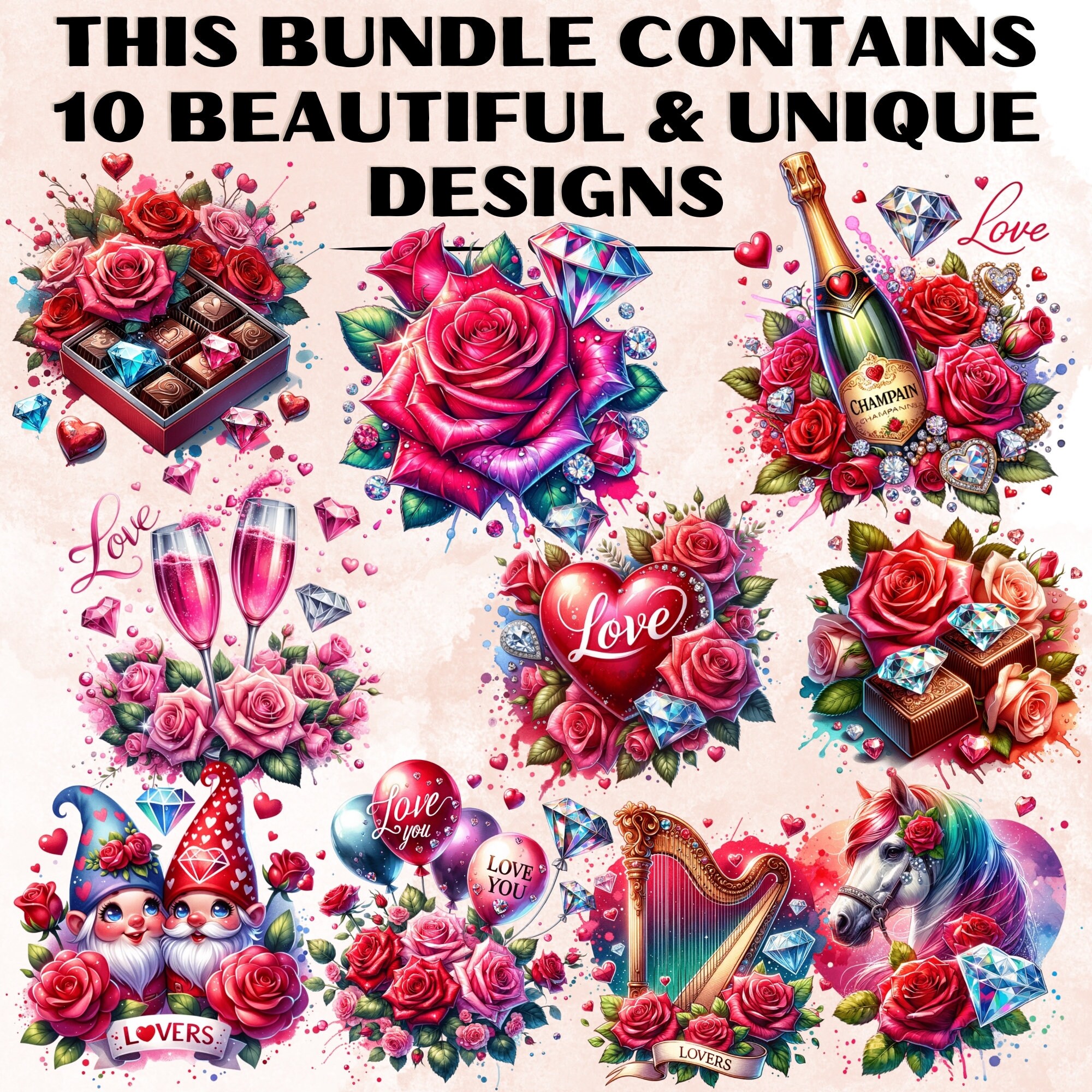 Valentine's Day Clipart Bundle, LOVE Valentines Watercolor PNG ...