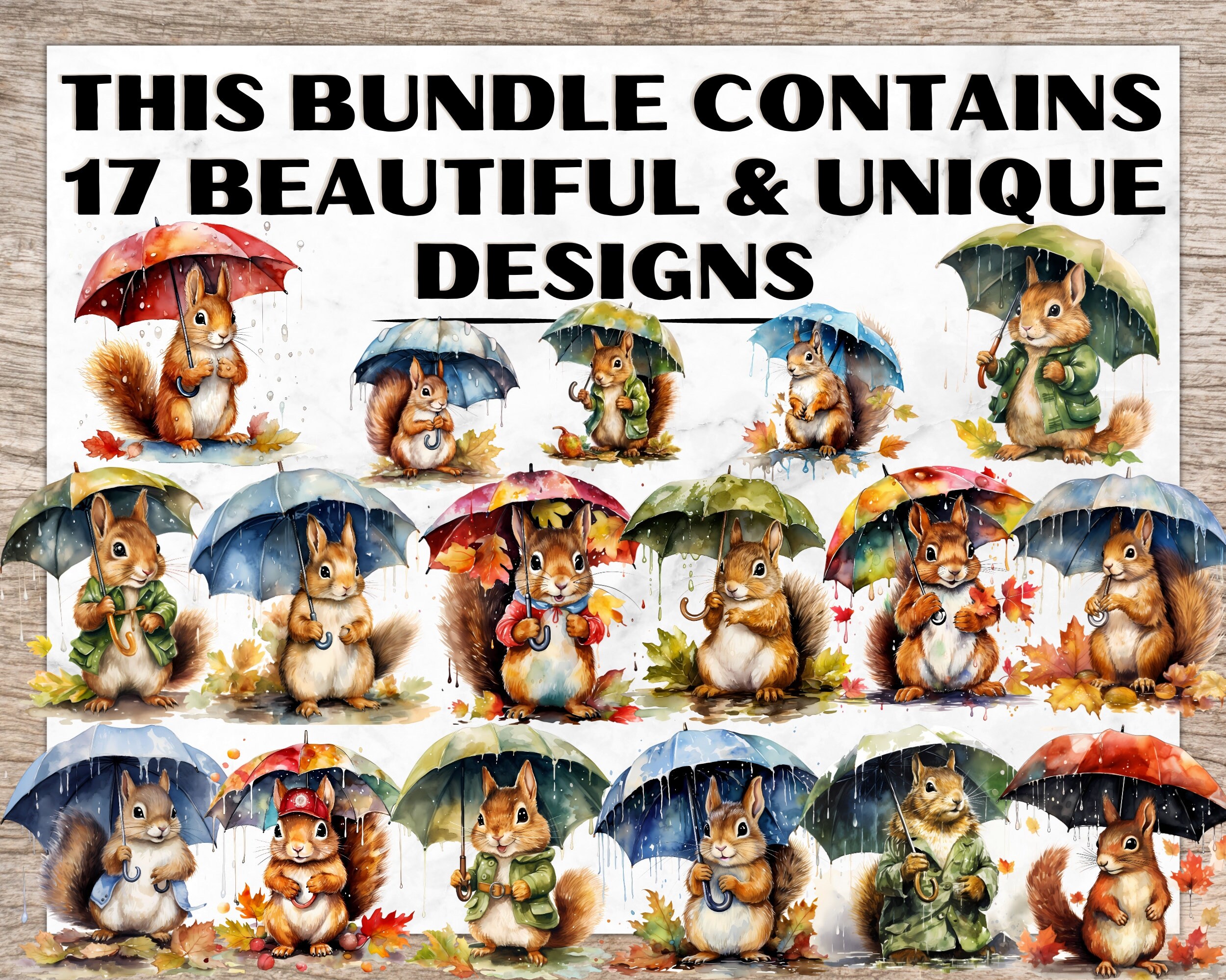 Squirrel in the Rain With Umbrella Cliparts, Autumn Fall Clipart, Fall ...