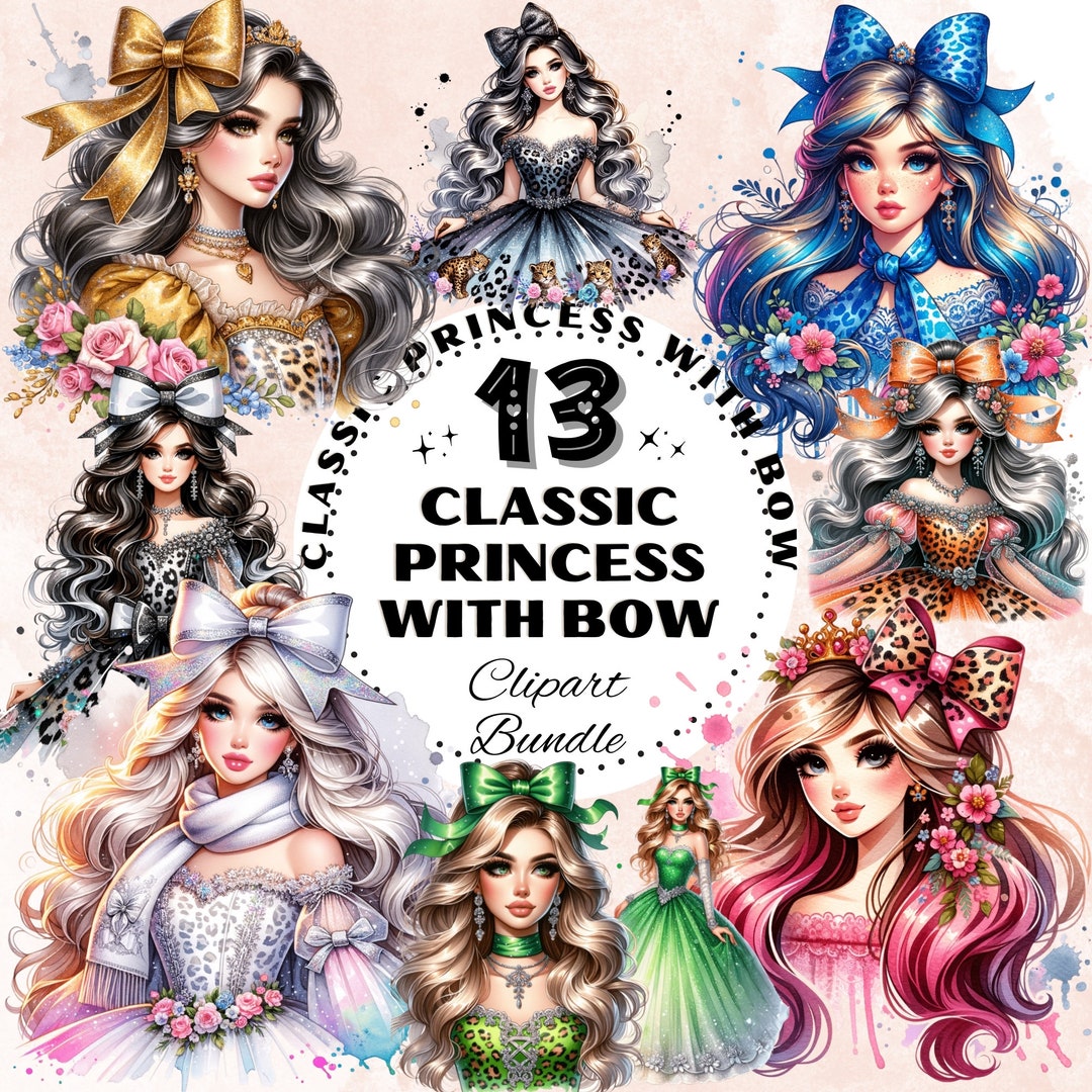 Princess Clipart Bundle, Digital Illustrations With Bows Clip Art Set ...