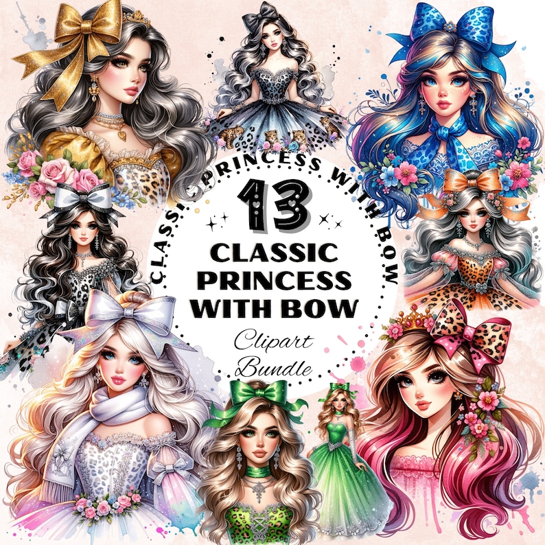 Princess Clipart Bundle, Digital Illustrations With Bows Clip Art Set ...